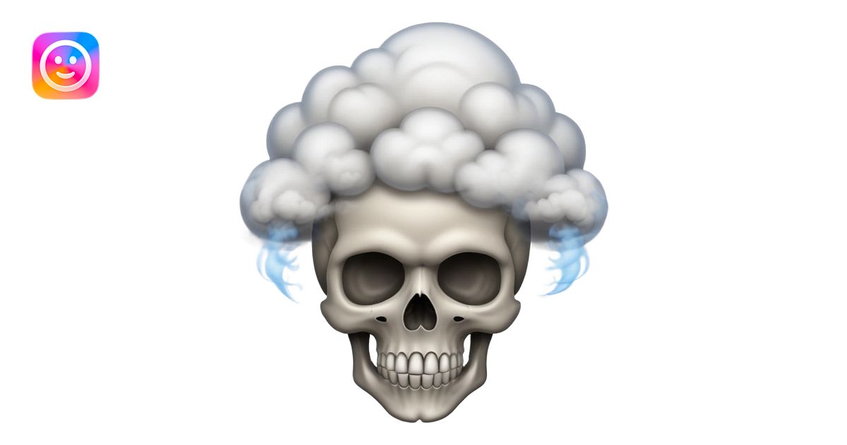 Make a skull emoji whose head is blasted off and smoke is coming from ...
