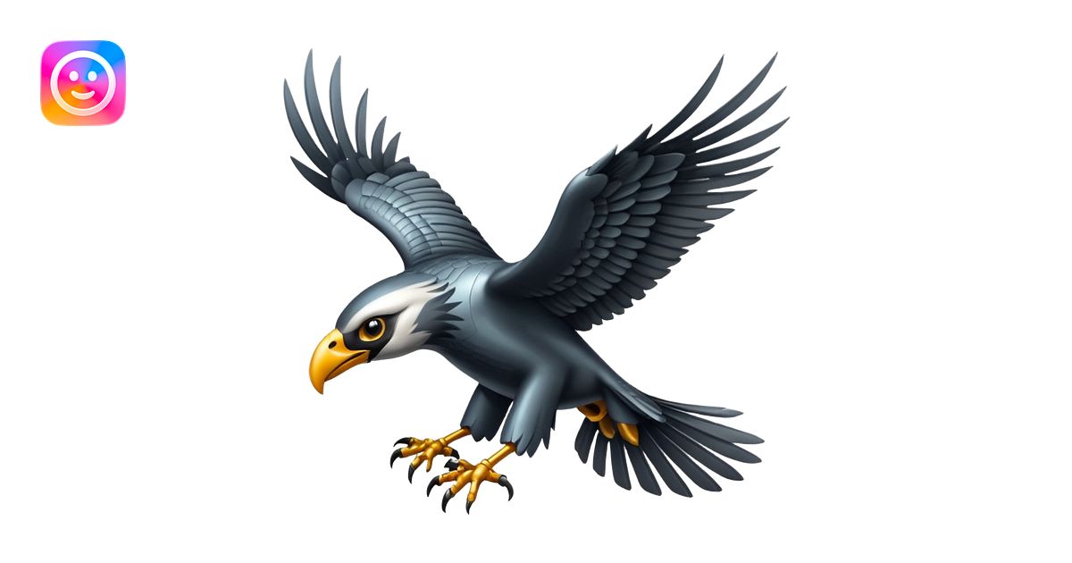 Emoji-style icon of a large metallic predatory bird flying, sharp wings ...