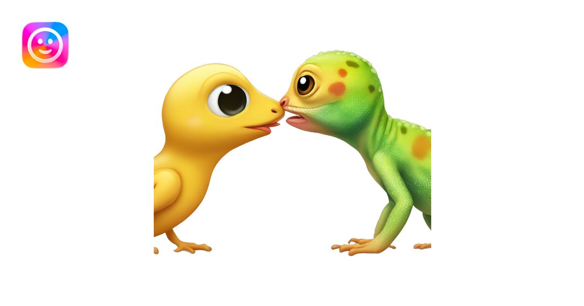 a cute gecko and a cute baby chicken kissing emoji | AI Emoji Generator