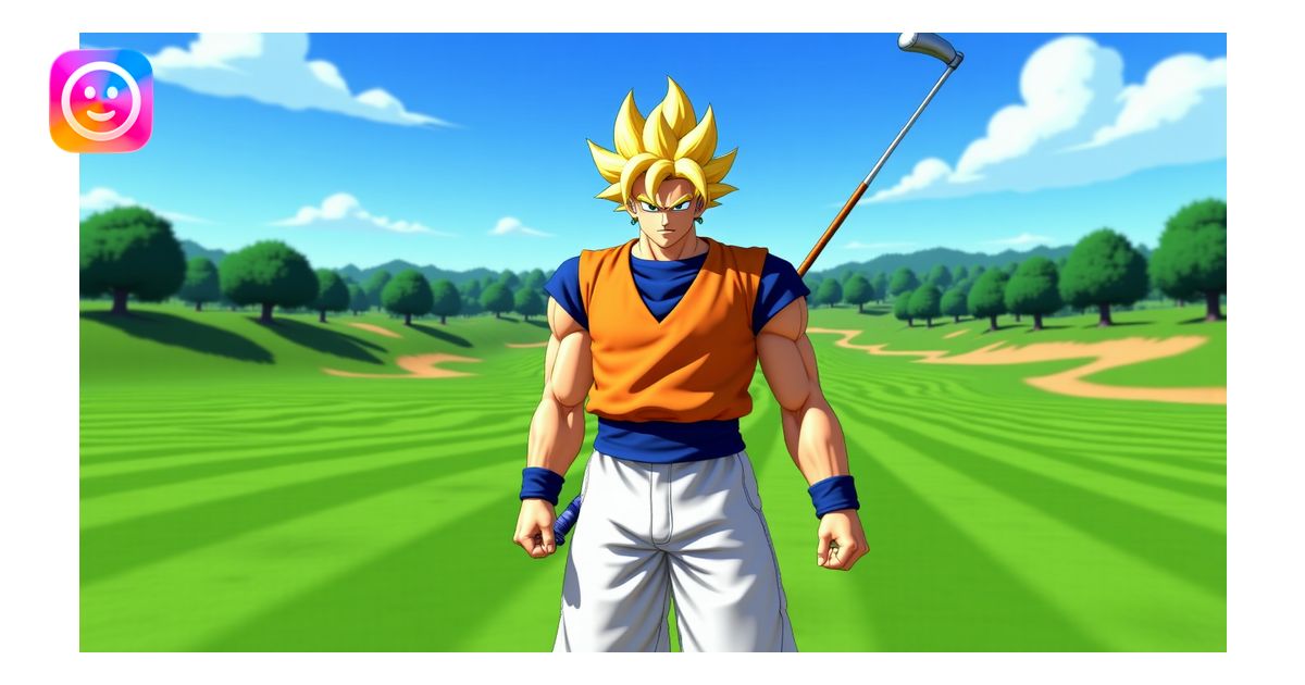 Photo of a Son goku in golf 4, dragon ball style image | AI Emoji Generator