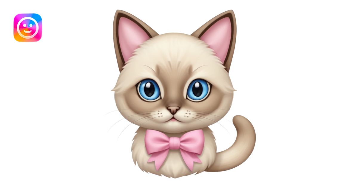 Fluffy cute Siamese cat wearing light pink coquette bow emoji | AI ...