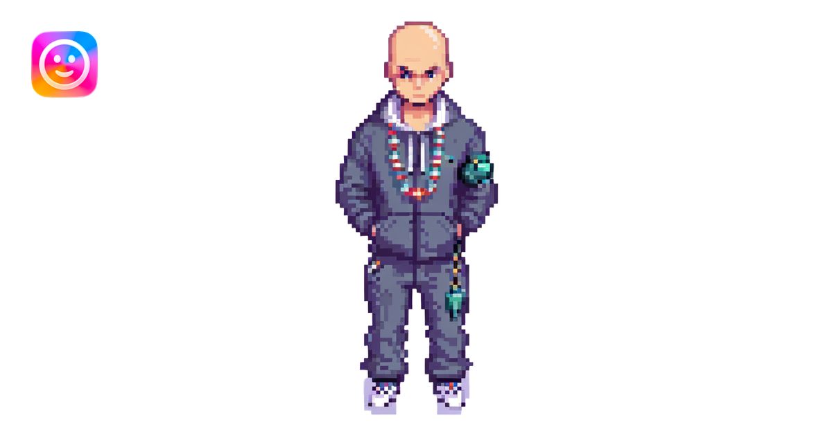 Pixel art thug in tracksuit, holding chain in Hand, bald head, angry ...