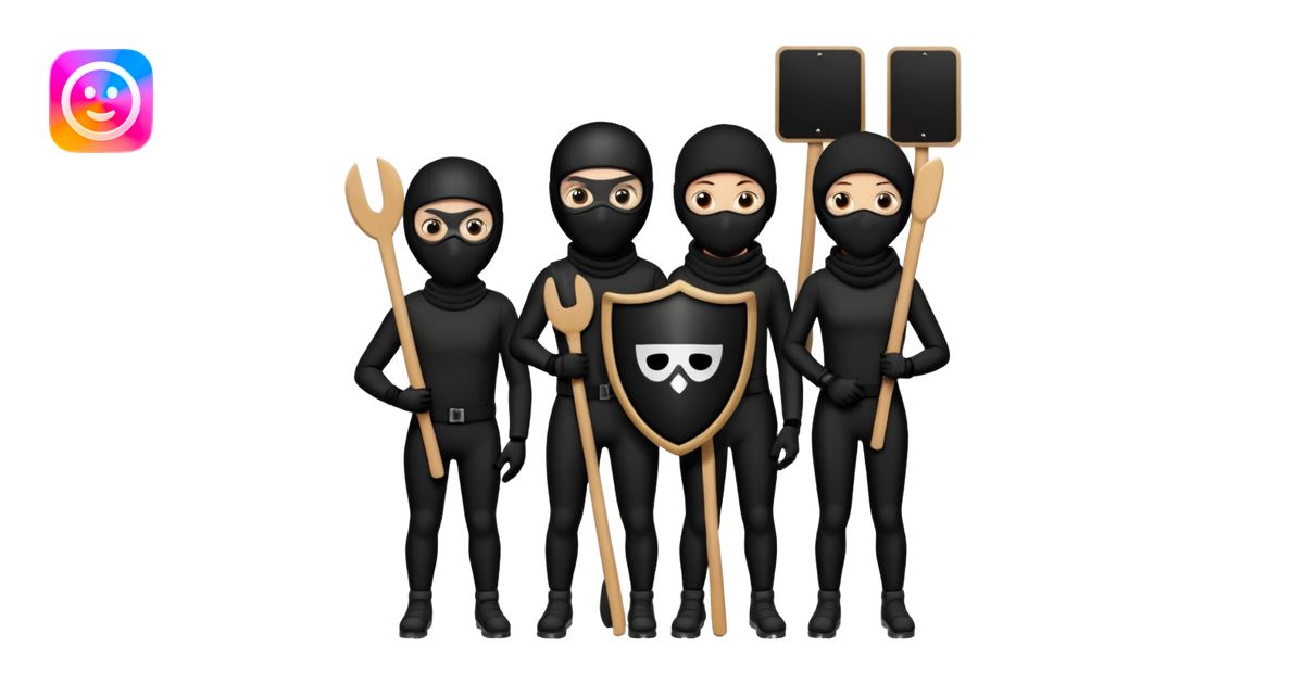 Ski mask people wearing black holding shields and signs emoji | AI ...
