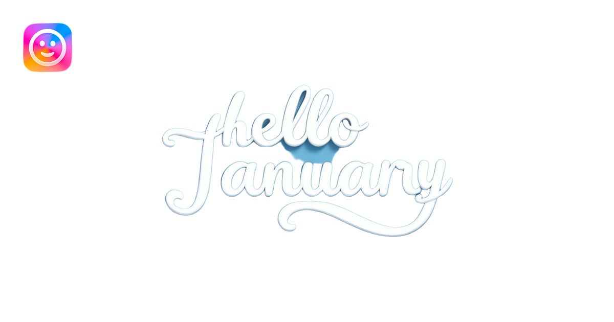 Light Blue “ hello January “ word in cursive emoji | AI Emoji Generator