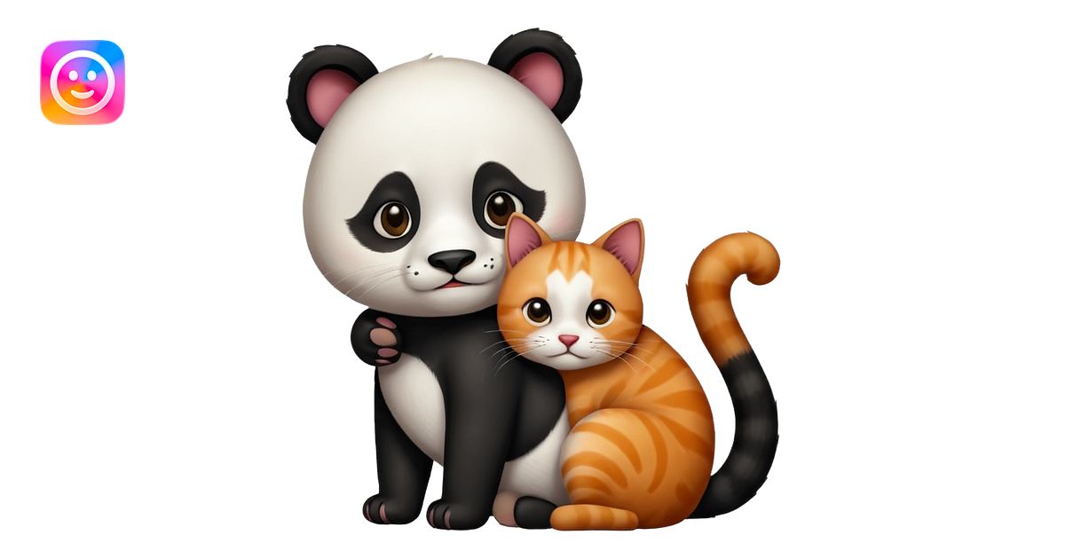 Panda hugging a cat. The cat has 4 half its face ginger and the other ...