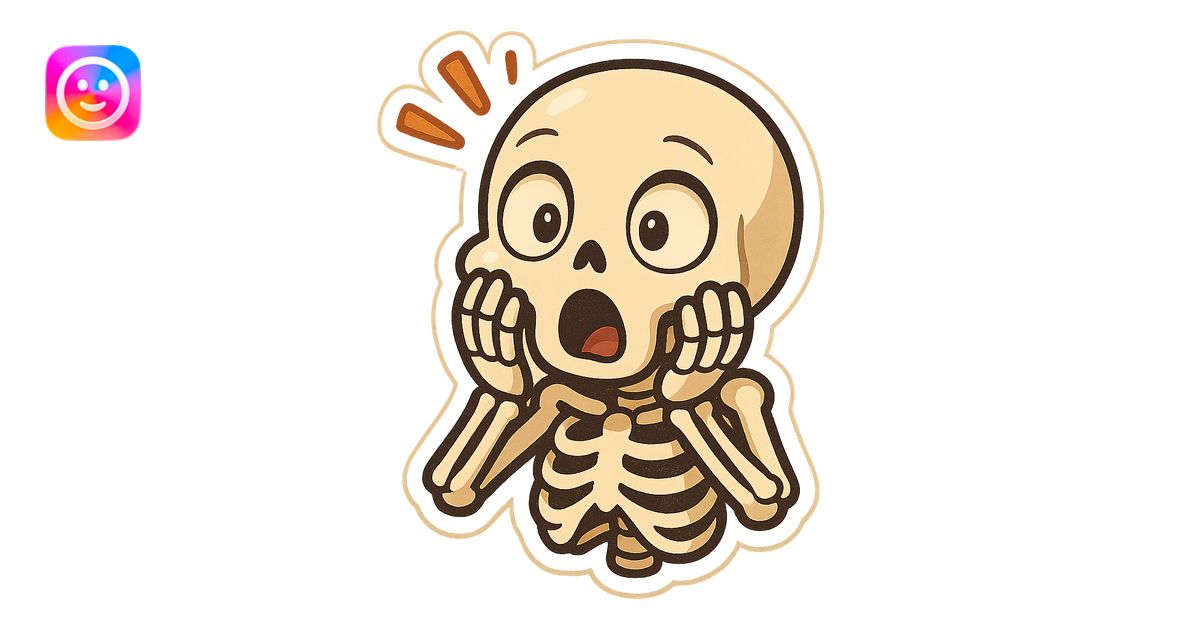 cartoon skeleton with shocked surprised expression, wide eyes, mouth ...