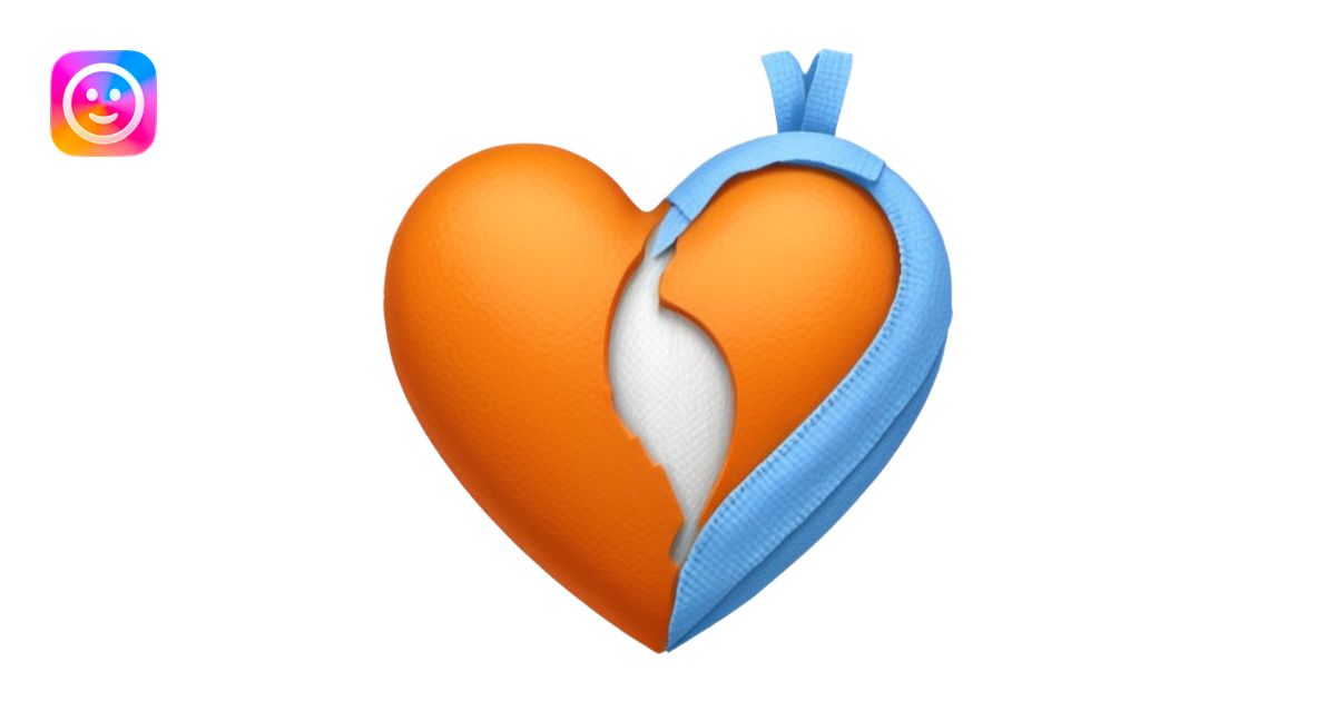 Half blue half orange heart split vertically add a white gauze bandage ...