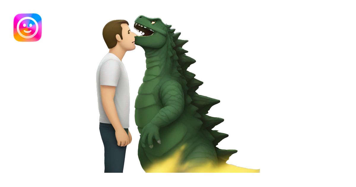 Guy kissing Godzilla emoji | AI Emoji Generator