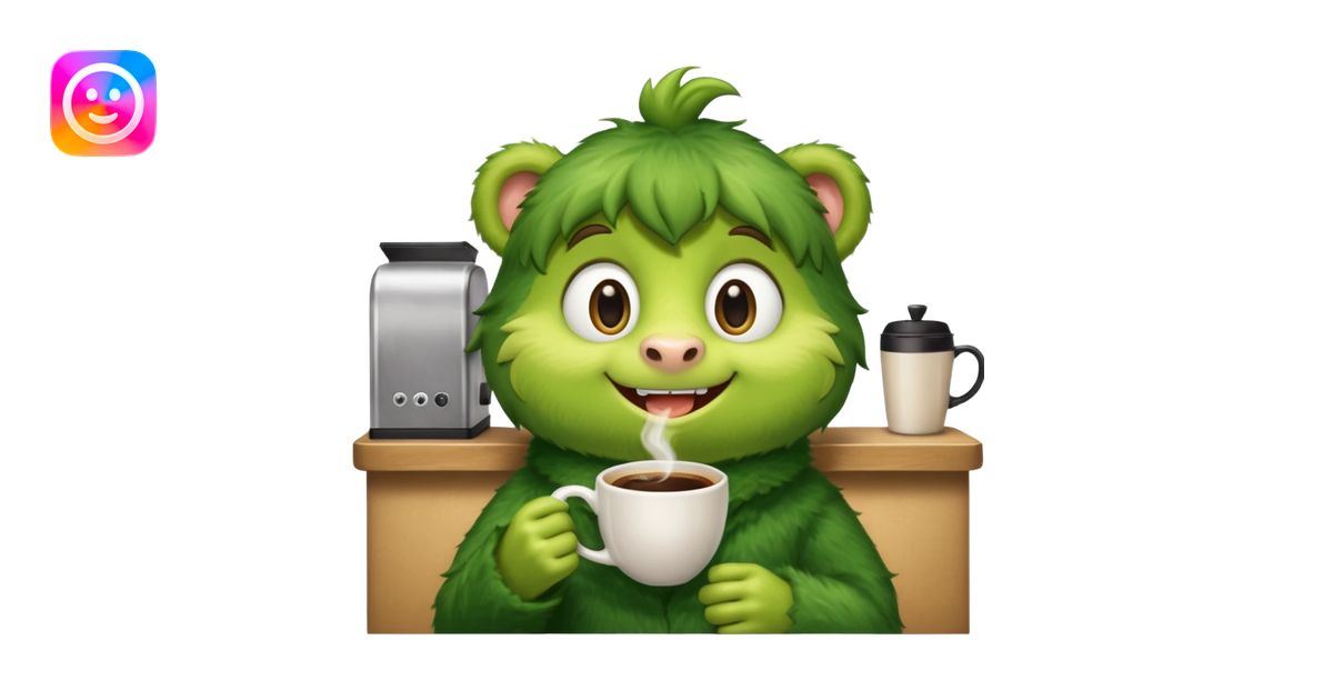 Cut the Rope's Om Nome in barista's suite with a cup of cofee emoji ...