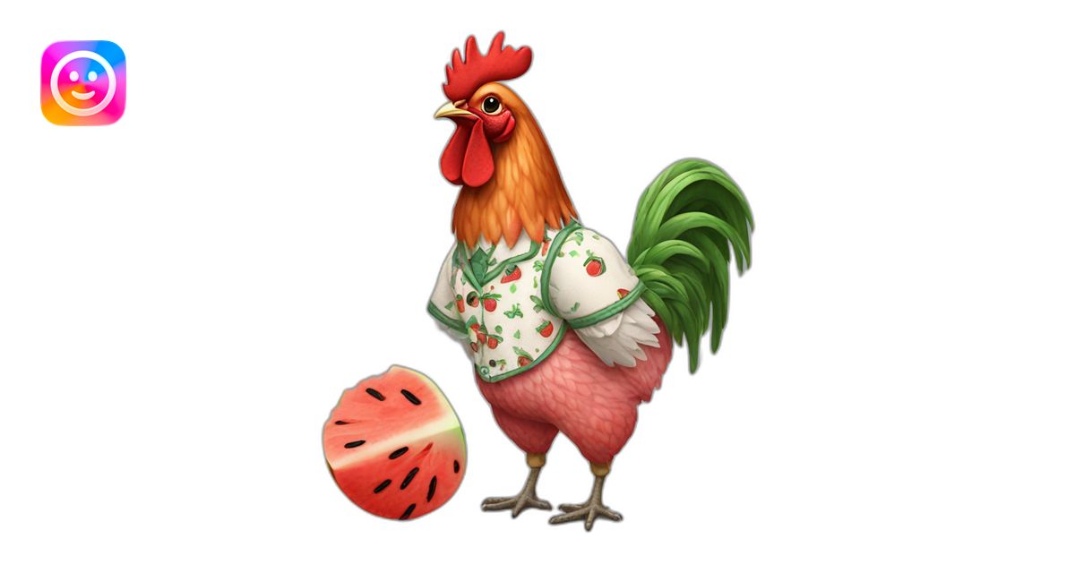 A COCKEREL IN AN EMBROIDERED SHIRT WITH A WATERMELON IN HIS HANDS emoji ...