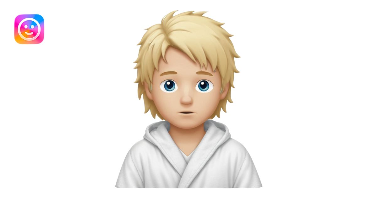Create a blond boy with long, messy hair, light eyes, a white t-shirt ...