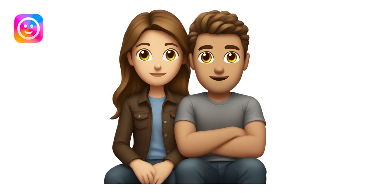 Brown haired girl sitting on brunette guys lap emoji | AI Emoji Generator