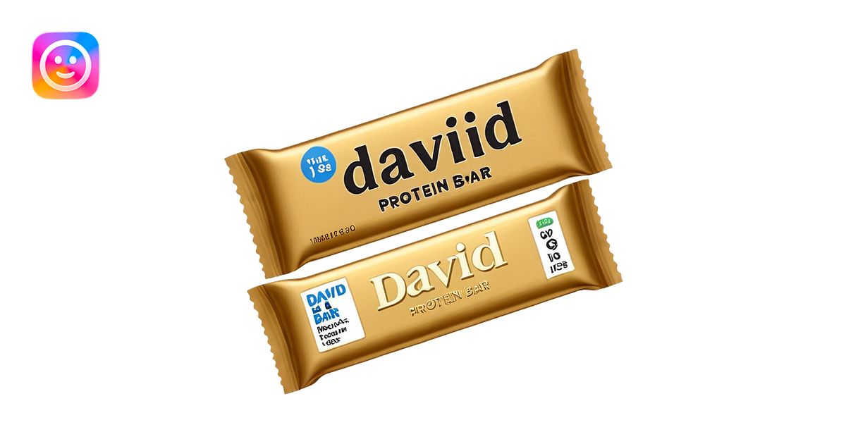 protein bar gold wrapper that says David on it in black font with a ...