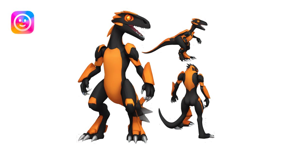 Cool Edgy Black Orange Digimon-Fakemon-Guilmon-Velociraptor-Dragon ...