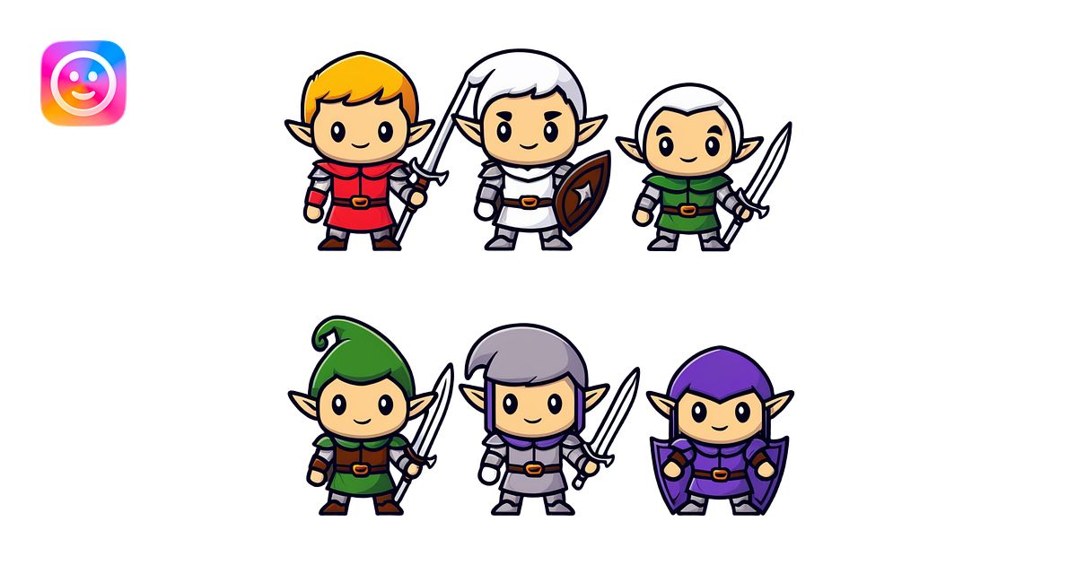 Lineage 2 character group with Human knight, Elf archer, Dwarf fighter ...