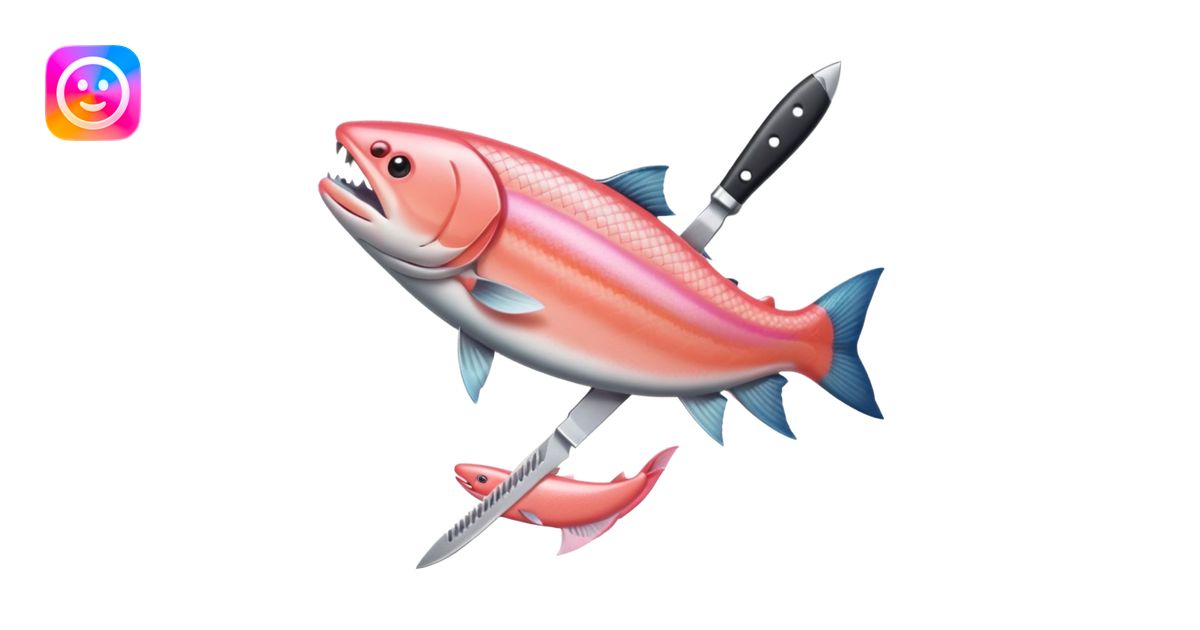 Salmon holding a knife emoji | AI Emoji Generator
