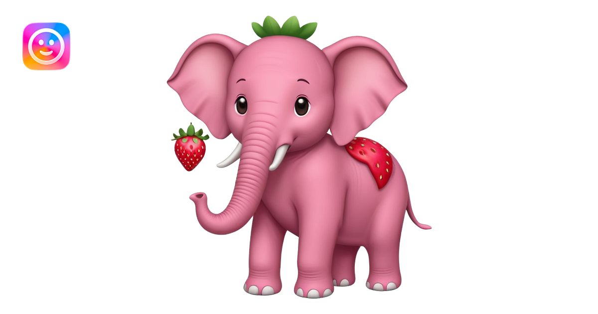 Cute elephant with long tusks and trunk wearing strawberry costume ...