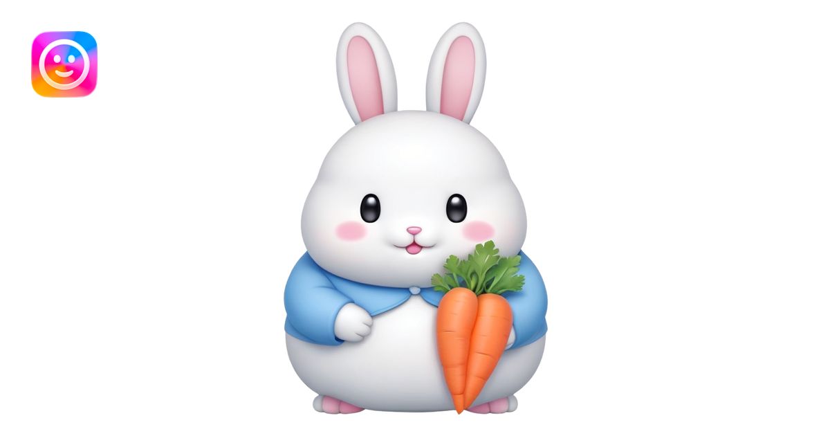 A fat bunny character in Sanrio style, large head with big round eyes ...