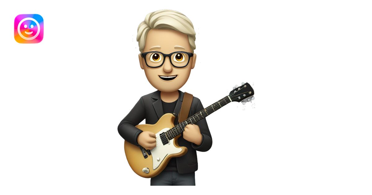 white bespectacled man with guitar emoji | AI Emoji Generator
