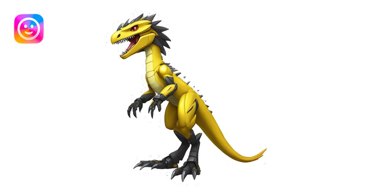 Edgy Yellow Shiny Digimon-Fakemon-Velociraptor-Dragon-Mecha full body ...
