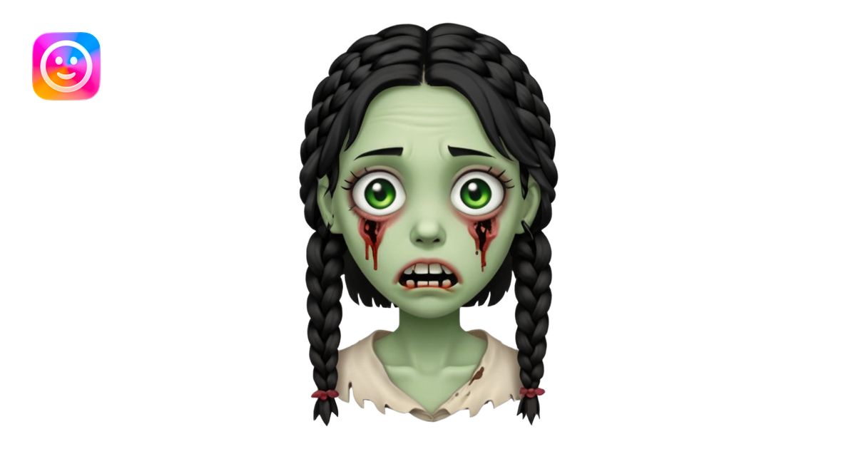 make a zombie with a droopy ruined mouth girl with black braids emoji ...