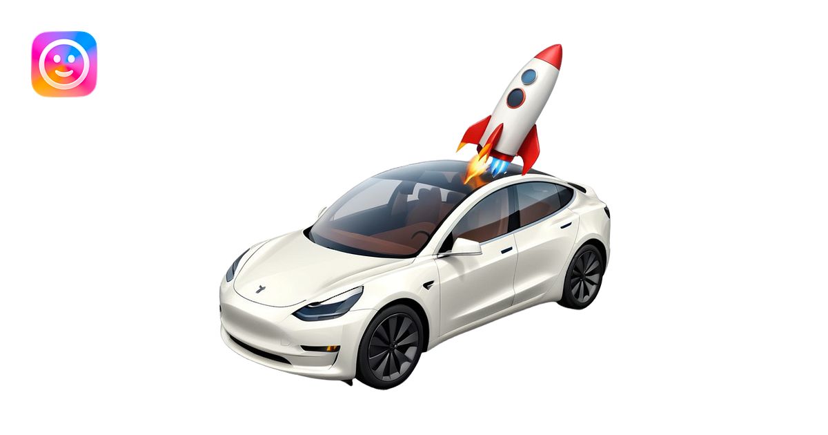 Tesla model 3 white. Two rockets mounted flat on roof emoji | AI Emoji ...