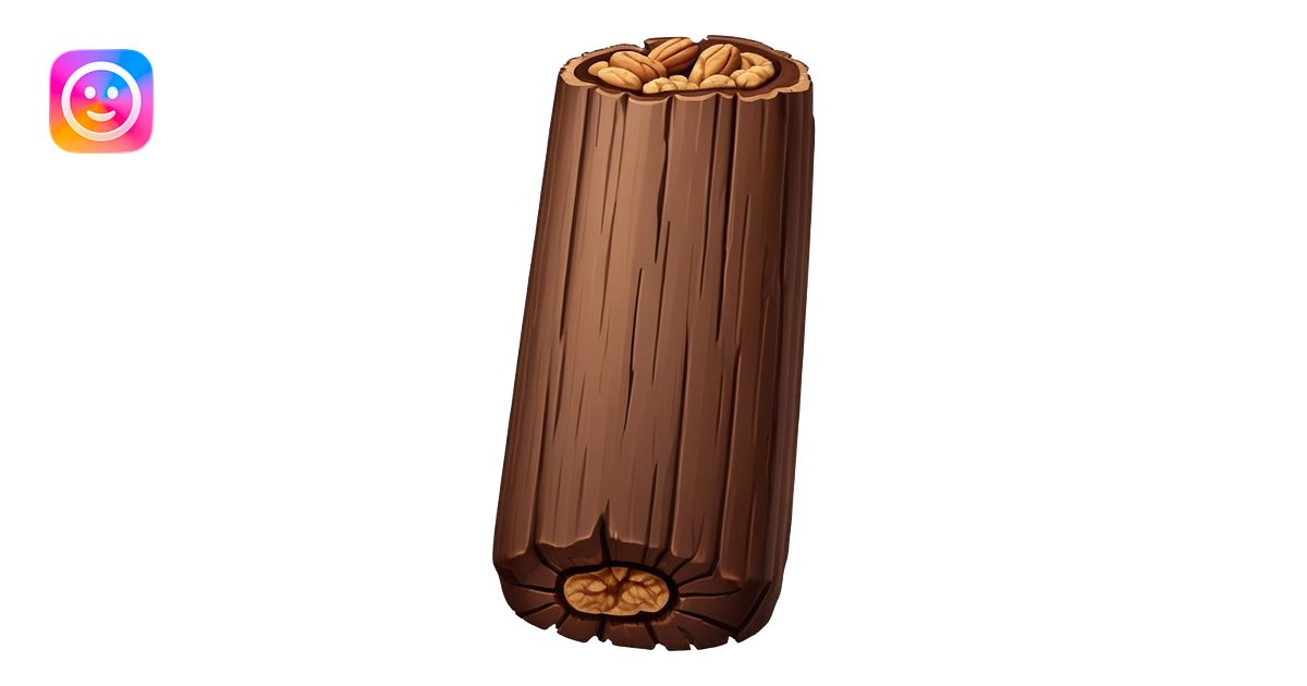 Oblong Tree-log-shaped-chocolate with walnuts emoji | AI Emoji Generator