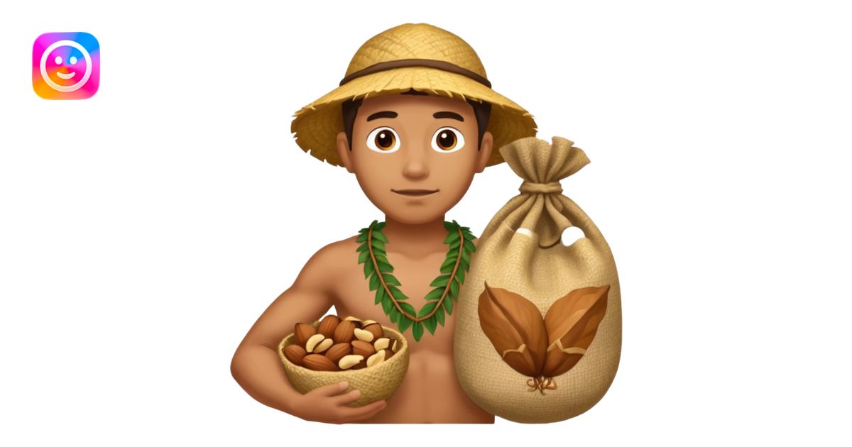 Native Hawaii man holding a sack of nuts emoji | AI Emoji Generator