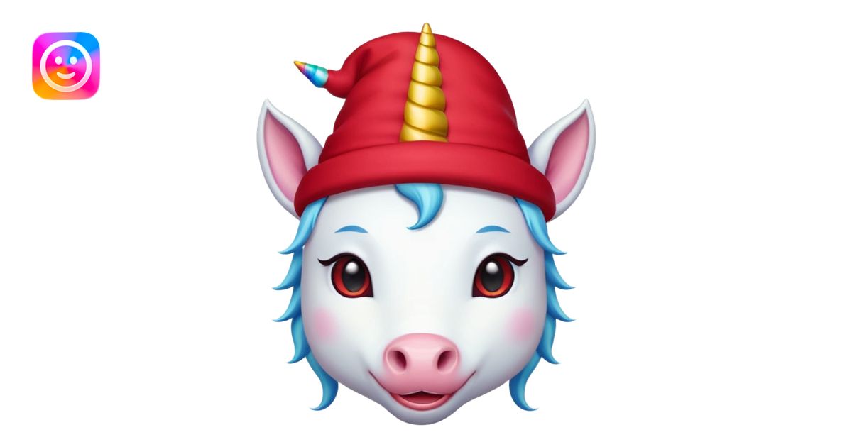 unicorn face cute wearing cute red hat, horn piercing through the hat ...
