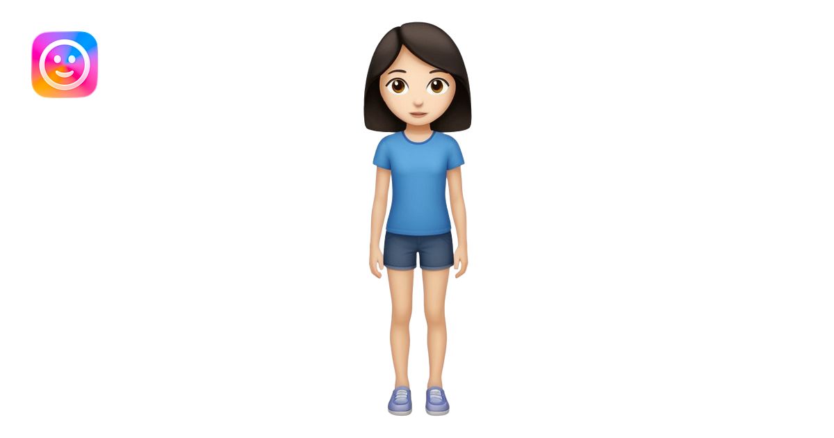 Make an emoji of a slender, full-length girl with dark hair and brown ...