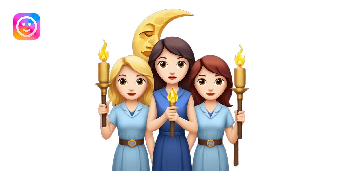 Three women with two torches and a moon emoji | AI Emoji Generator