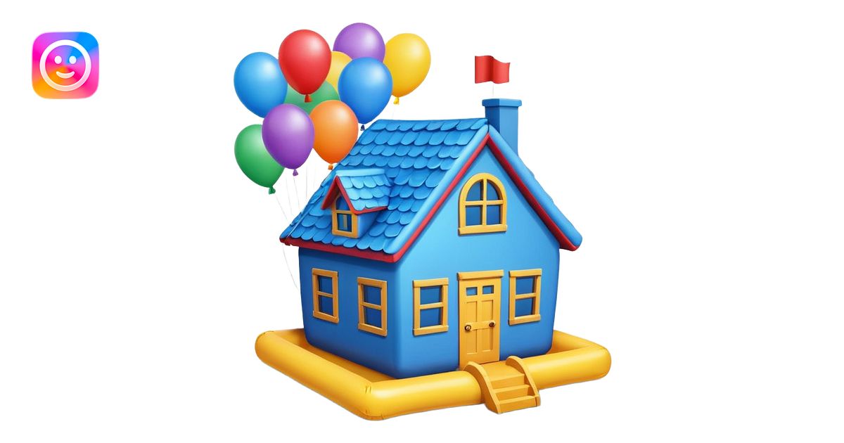 blue house flying with baloons emoji | AI Emoji Generator