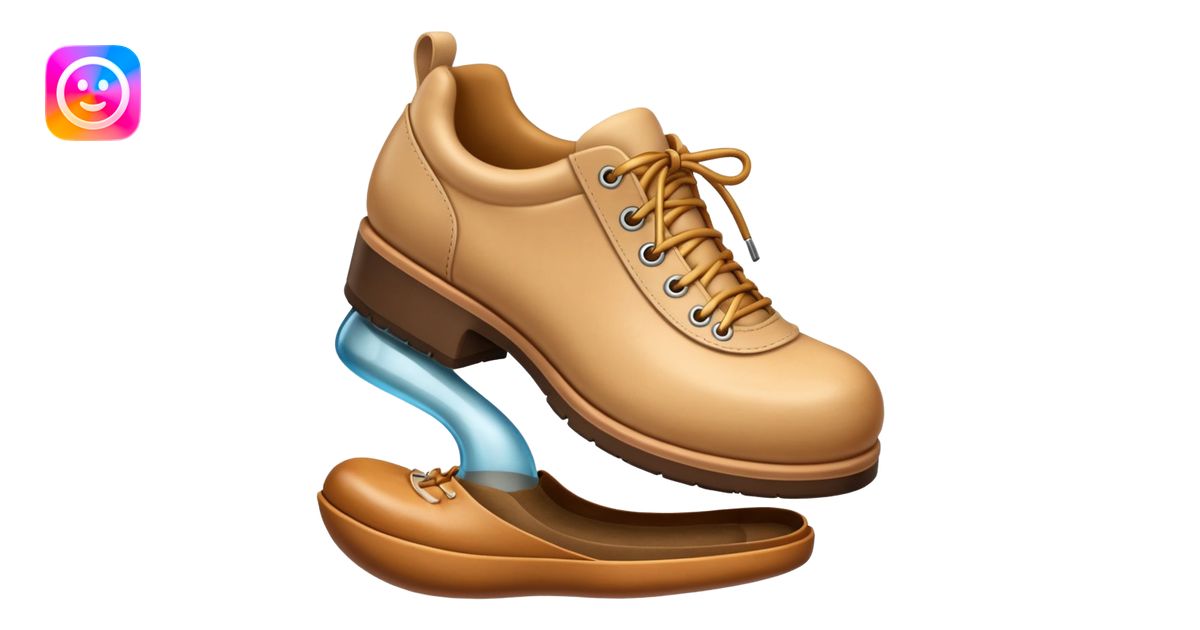 3D Apple-style emoji of a shoe with a foot inside, stepping and showing ...
