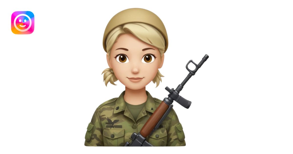 Apple emoji look — female soldier, no cap/helmet, bust, neutral smile ...
