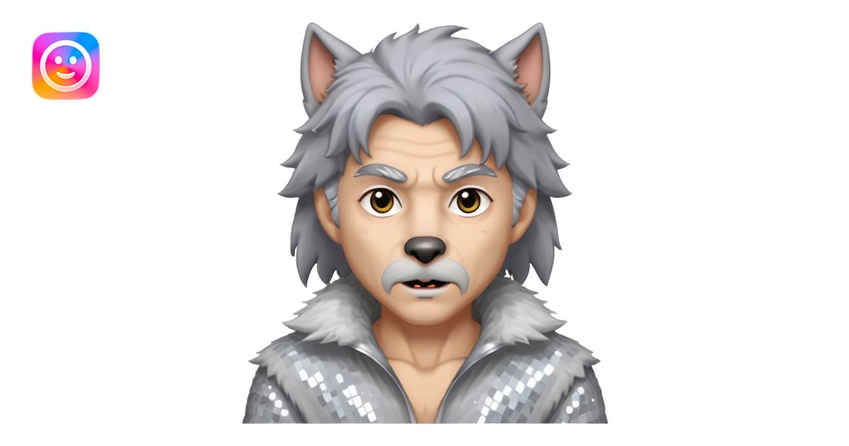 The Werewolf with grey hair and fur, white sequin outfit emoji | AI ...