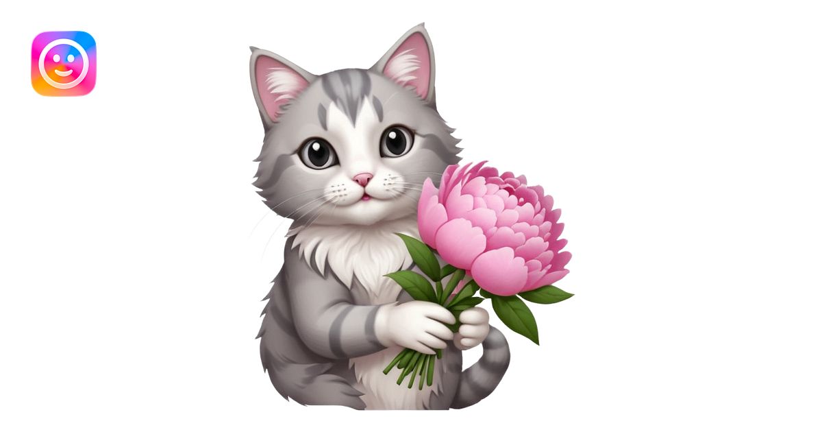 Cute cat Handing pink peonies like reaching a hand and handing them out ...