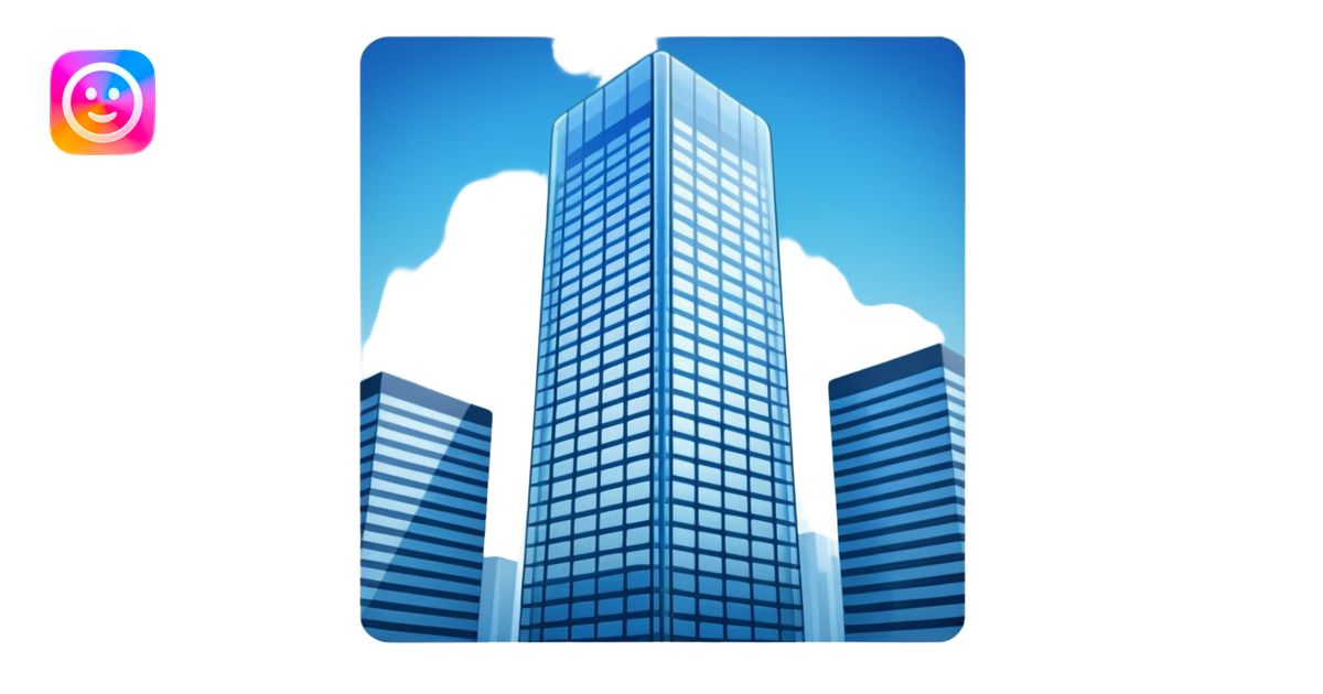 tall glass skyscraper, apple emoji style, company headquarters emoji ...