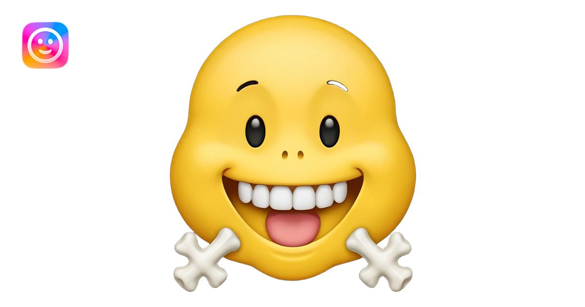 happy emoji with a yellow bone halfway out their mouth emoji | AI Emoji ...