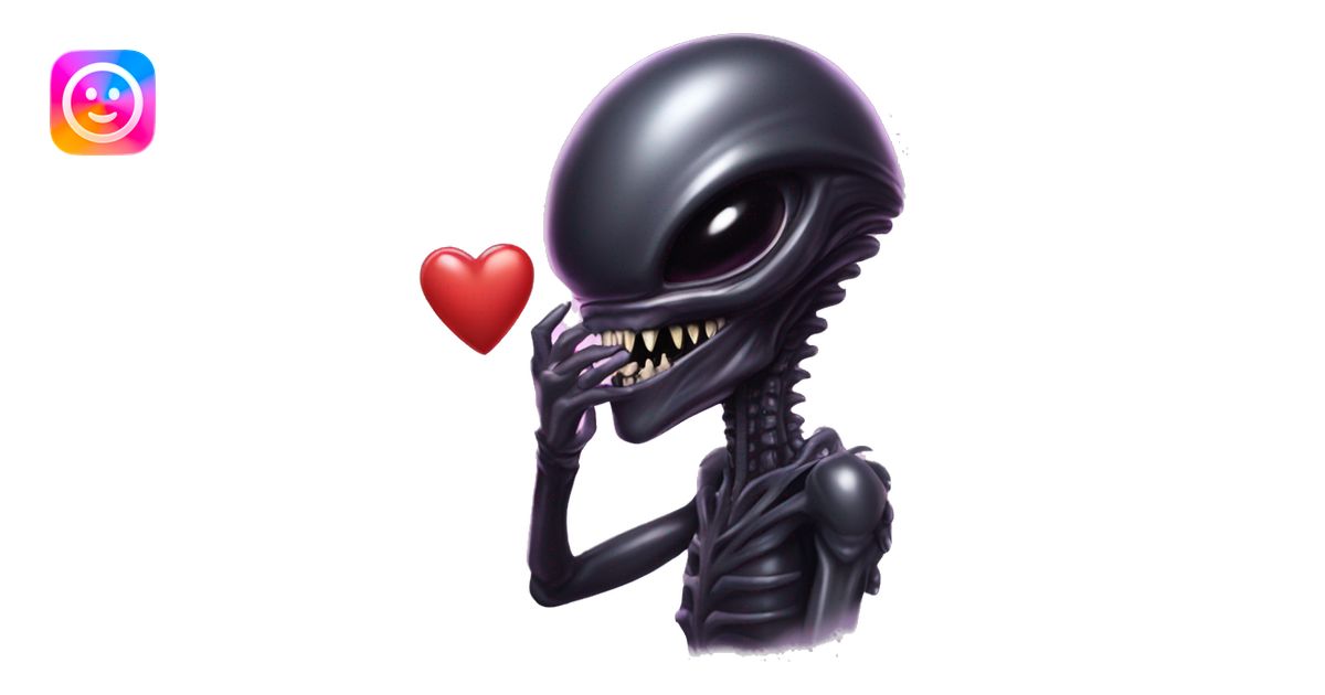 xenomorph alien in love, hearts emoji | AI Emoji Generator