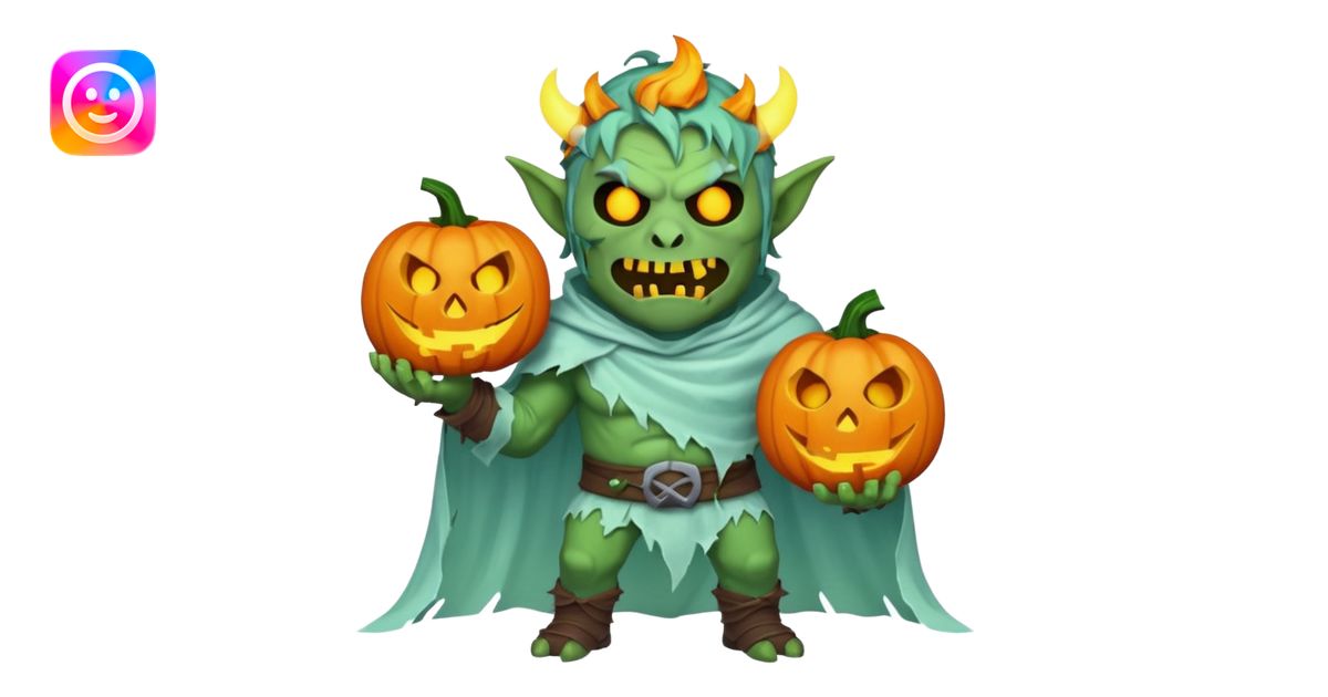 male orc warrior ghost emoji, green skin, tusks, wearing torn white ...