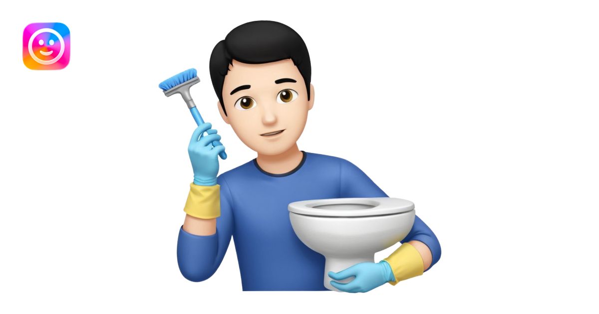 BLACK HAIR LIGHT SKIN MAN cleaning the toilet emoji | AI Emoji Generator
