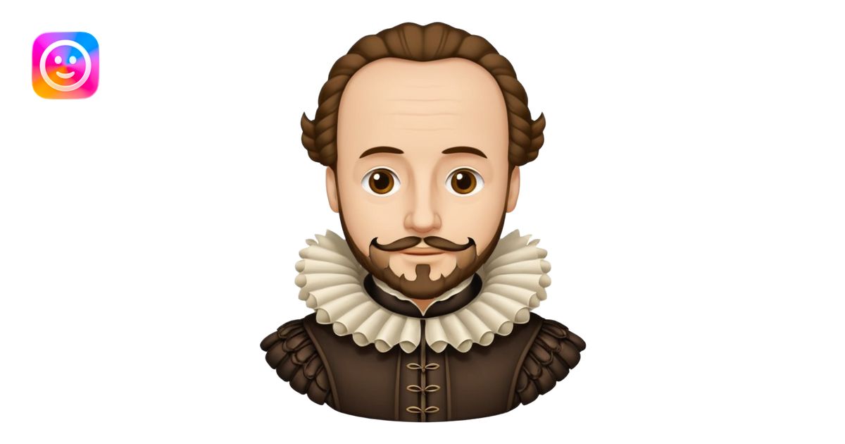 William Shakespeare emoji with Elizabethan ruff, quill, receding ...