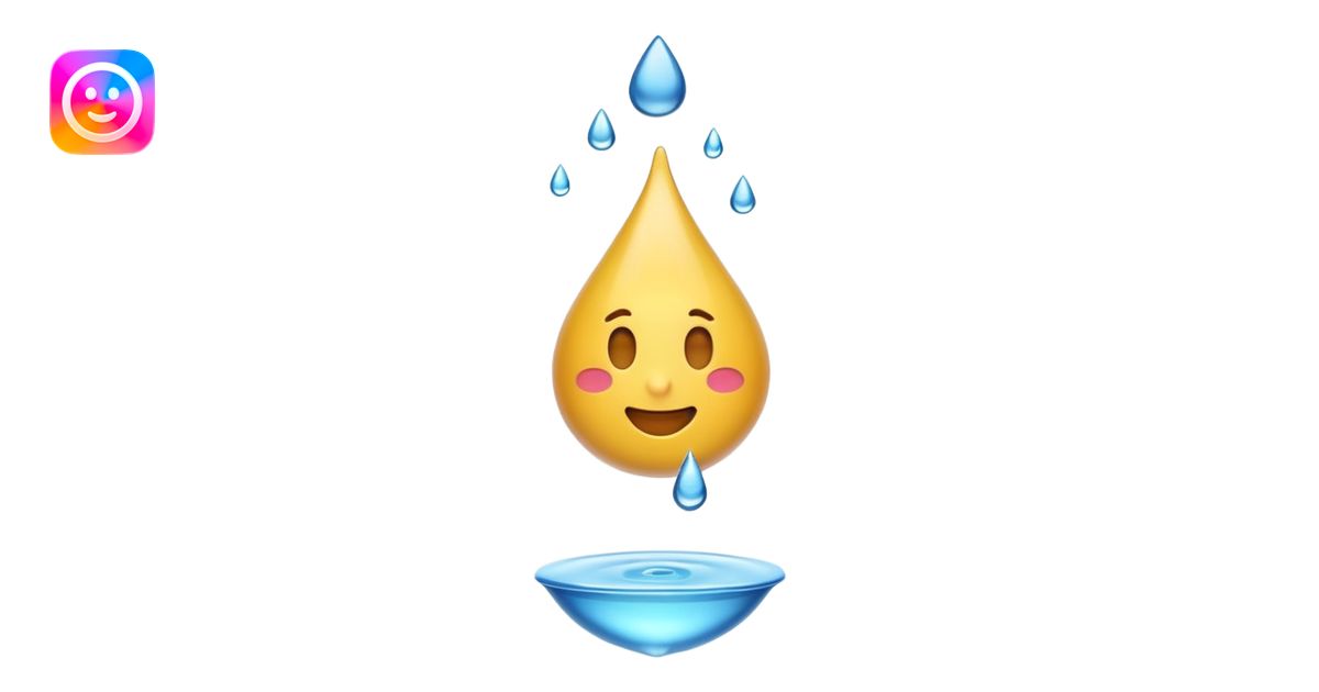 3D iPhone style emoji of a liquid drop falling, glossy and translucent ...