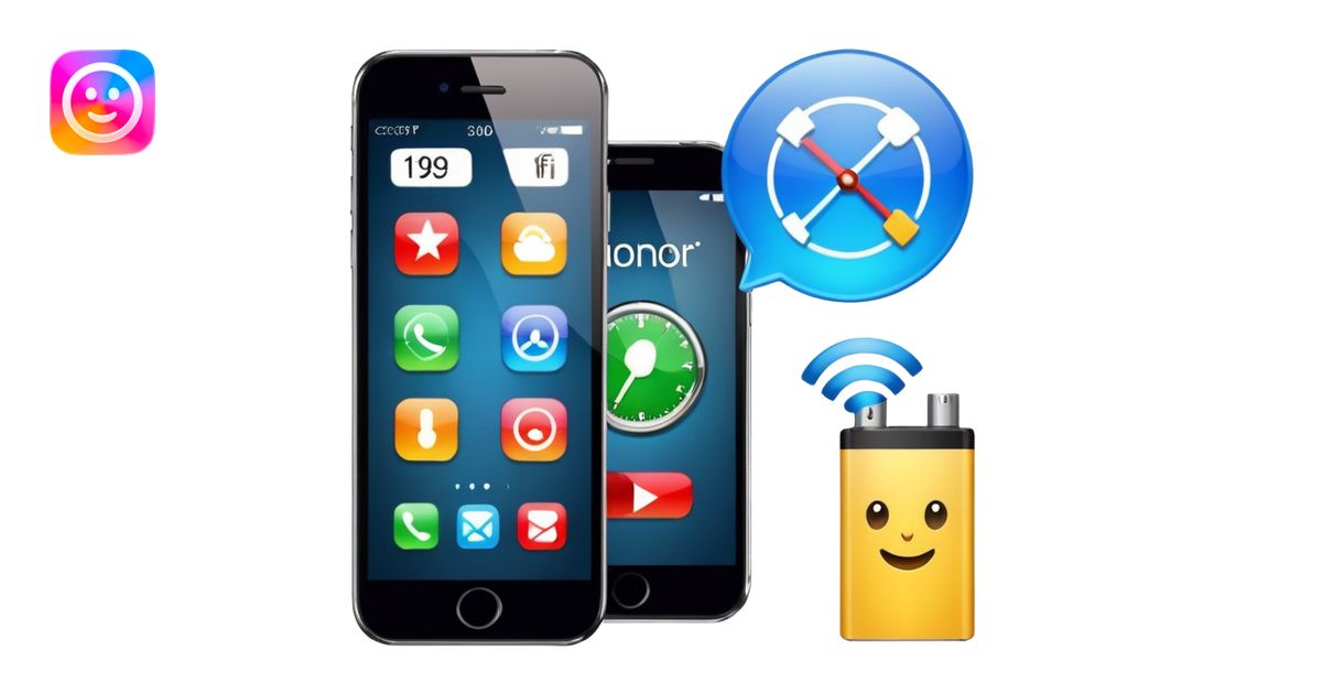 Honor phone with app icons, time, Wi-Fi and battery level emoji | AI ...