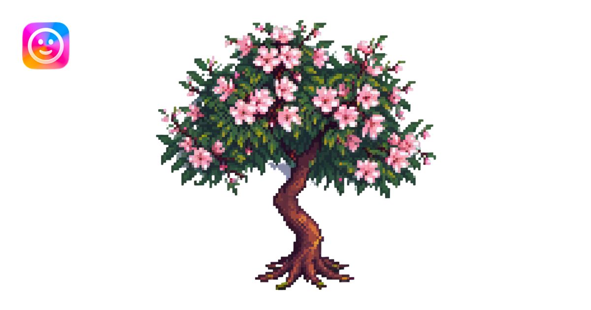 pixel art style sakura tree delicate pink flowers illustration | AI ...