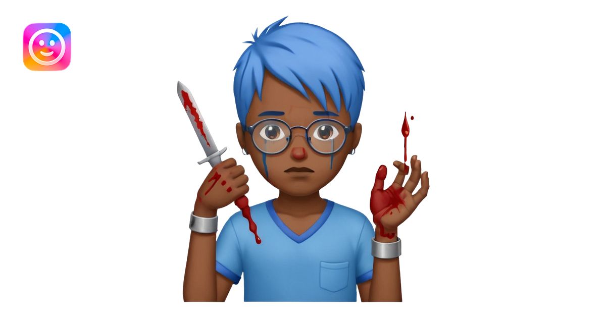 draw a black boy with glasses and blue hair cutting his wrist while ...