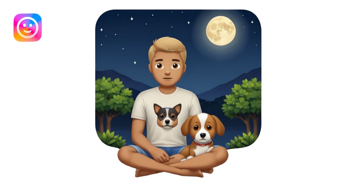 Man sitting outside at night under moonlight with dog emoji | AI Emoji ...