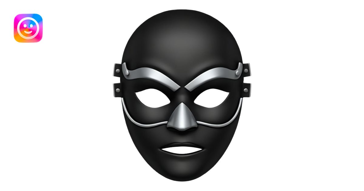 Minimal emoji, gothic mask forged from matte black leather, emotionless ...