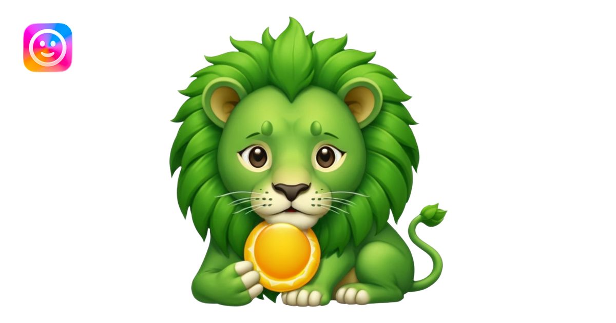 Majestic green lion eating sun emoji | AI Emoji Generator