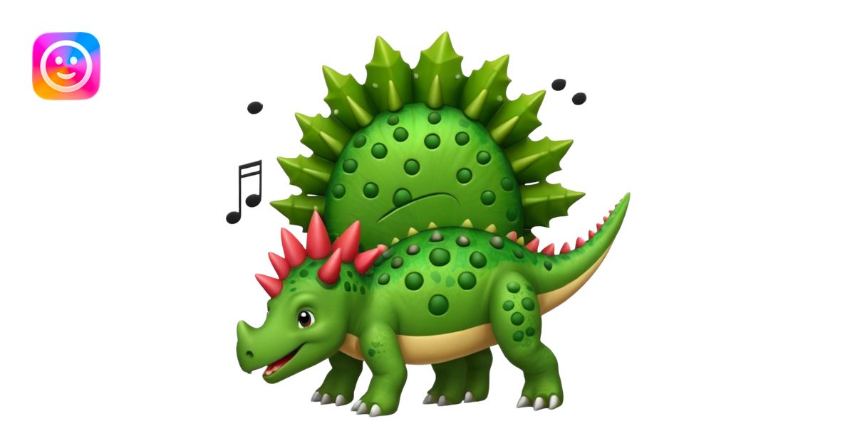 cartoon stegosaurus with music notes funny face emoji | AI Emoji Generator